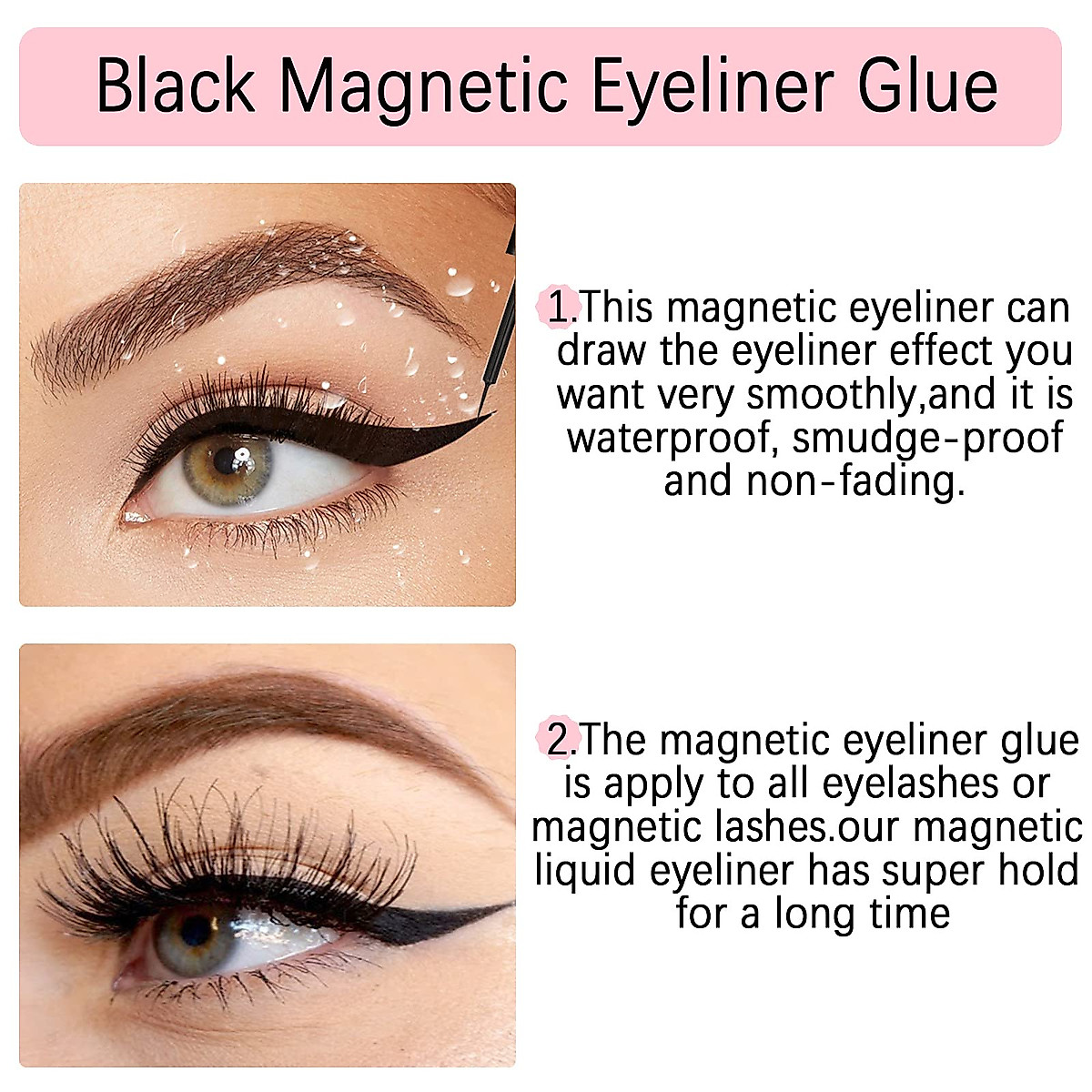 Magnetic Eyeliner 3PCS Smudge Resistant Magnetic liner,Works with All Magnetic Eyelashes,No iron powder and Natural Look,Easy to apply and No Glue needed (3PCS, Rose Gold+Black)