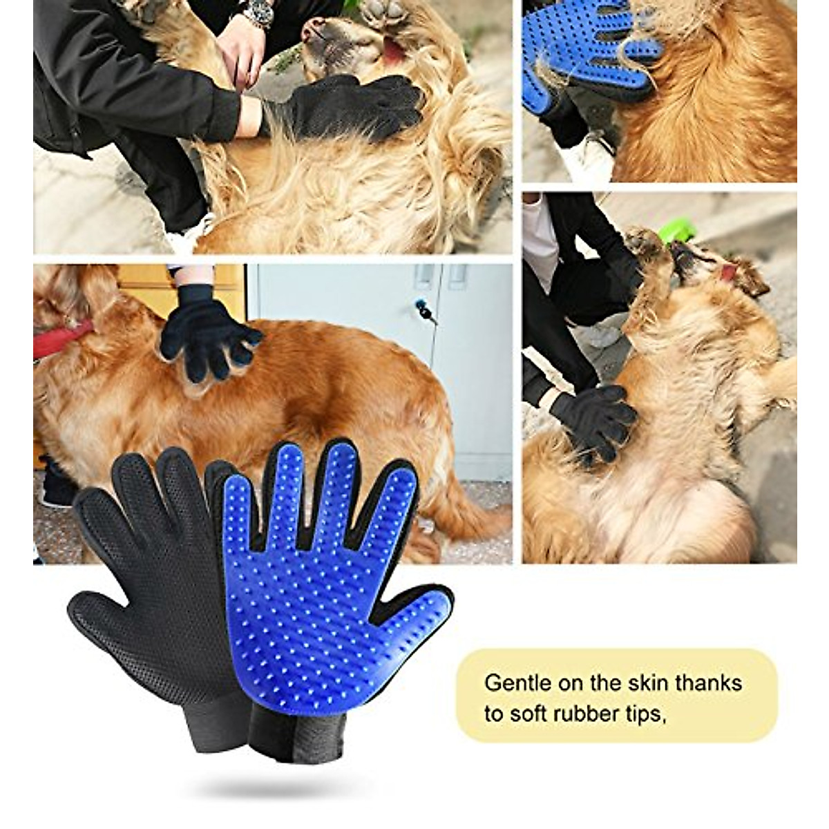 Pet Hair Products - Pet Grooming Gloves & Pet Grooming Brush with Massage Pet Hair Remover for Dogs Cats Long & Short Fur Blue, Perfect Massage Petting Tool for Cats, Dogs & Horses (Blue, 1 Pair)