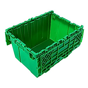 12 Gallon Heavy-Duty Flip Tote Storage Container (PACK OF 4) - Green, Commercial Flip Top Tote, Industrial Plastic Storage Tote - 21 in. L x 15 in. W x 12 in. H, Padlock & Metal Hinged Flip Cover