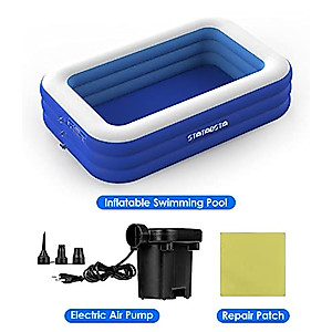 Inflatable Swimming Pool-for Kids & Adults, STATABSTA 120''x72''x22'' Above Ground Pool with Electric Air Pump Full-Sized Family Blow Up Kiddie Pool for Backyard, Garden Backyard Water Party