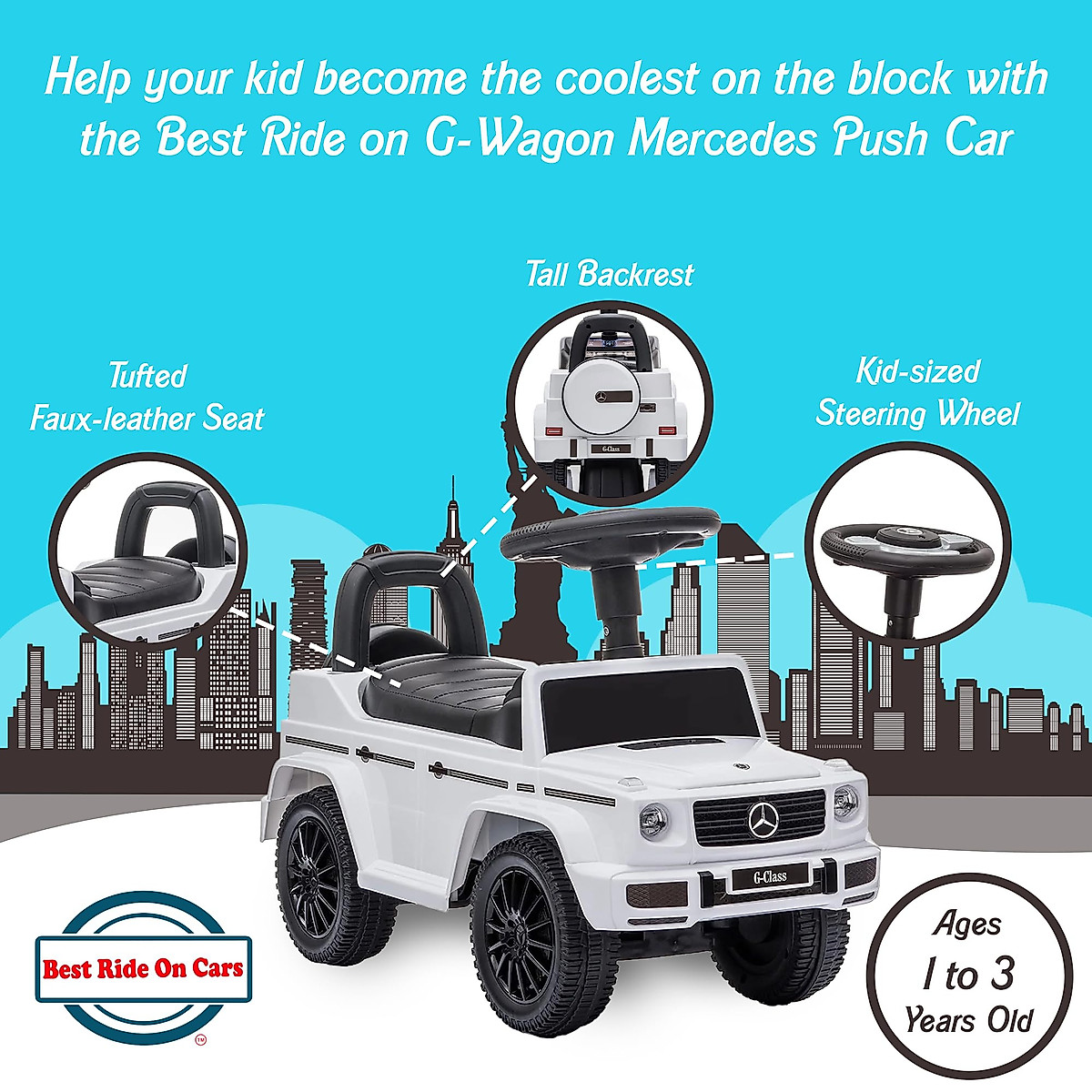 Best Ride On Cars Mercedes G-Wagon Push Car, White, Large