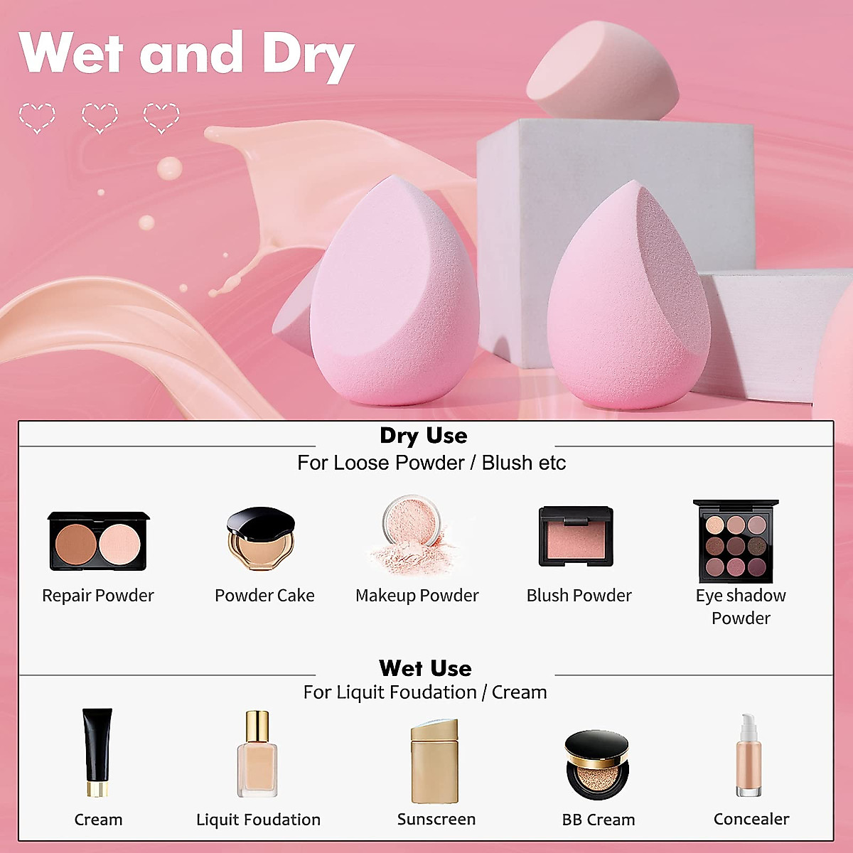 8 PCS Makeup Sponges Blender Latex-Free Vegan Beauty Sponge Professional Beauty Sponge Blender Makeup Egg Foundation Blending