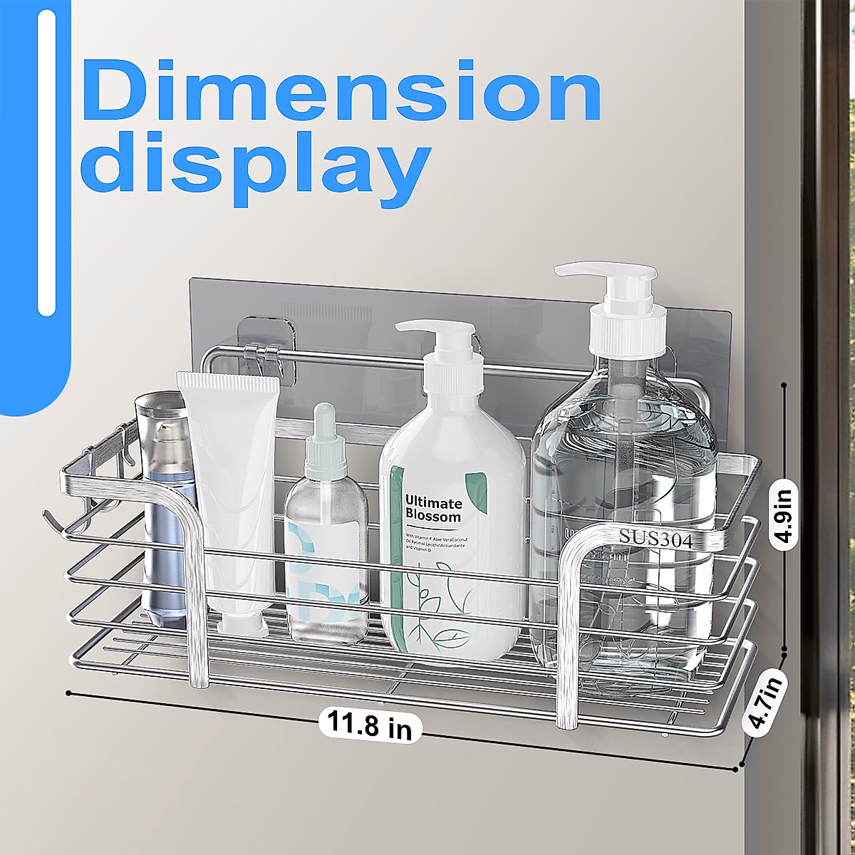 HEGUANRONG Shower Caddy,Shower Organizer for Bathroom With 2 Hooks，SUS304 Stainless Steel，Shower Shelves for Inside Shower,Rustproof Bathroom Shelf，No Drilling.