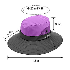 IYEBRAO 2 Pack Womens Ponytail Sun Hat UV Protection Bucket Hats Foldable Wide Brim Summer Boonie Beach Cap Fishing Hiking(Purple & Sky Blue)