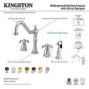 Kingston Brass KB1798TXBS French Country Widespread Kitchen Faucet with Brass Sprayer, Brushed Nickel