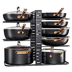MUDEELA Pots and Pans Organizer : Rack for Cabinet, 8-Tier Kitchen Cabinet Organizers and Storage, Adjustable Pot Racks, Pot Organizer Rack for under Cabinet with 3 DIY Methods