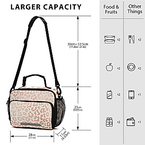 Rose Gold Leopard Print Cheetah Lucn Bag for Women Girl,Cute Kids Reusable Cooler Lunch Tote Bag Insulated Leakproof Lunch Box Container for Girls Boys School Work Picnic