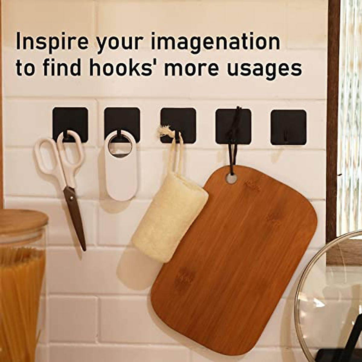 JIQGOZBAN Adhesive Hooks 4 Packs, No Drill Heavy Duty Sticky Wall Hooks Stainless Steel No Rust for Home Entryway Hanging Clothes, Bathroom Towels Hangers, Kitchen Utensils Holders (Matte Black)