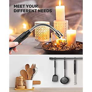 RONXS Lighter Electric Lighter, Candle Lighters USB Rechargeable Arc Lighter with Hanging Hook, LED Battery Display Long Lighters for Candle Grill BBQ Home Outdoor