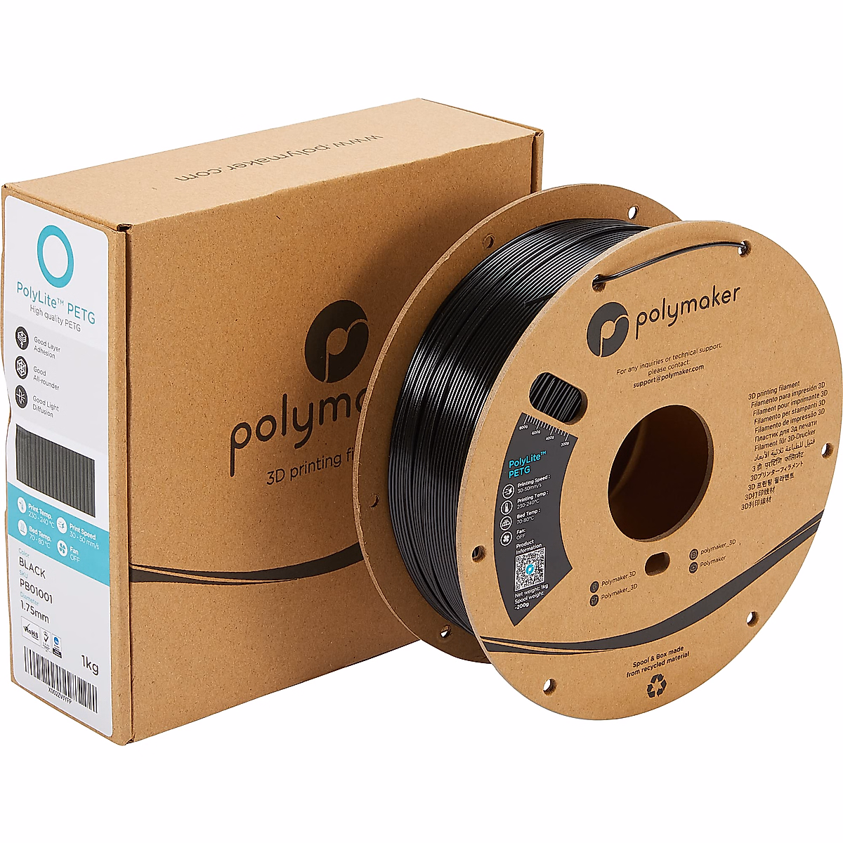 Polymaker PETG Filament 1.75mm, 1kg Strong PETG 3D Printer Filament Black - PolyLite PETG Black 3D Printing Filament 1.75mm, Dimensional Accuracy +/- 0.03mm, Print with Most 3D Printers