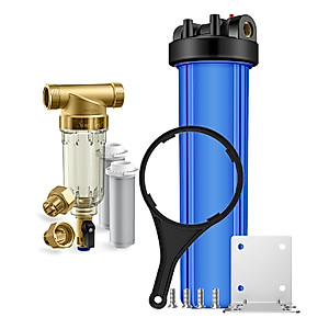 SimPure 40 Micron Spin Down Sediment Filter Combine with 20 inch Whole House Water Filter Housing System, Pre-Filtration System for Well Water and City Water, Better Filtration (DC5P + DB20P)