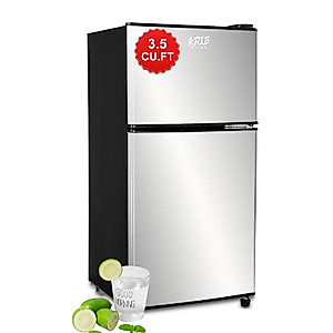 KRIB BLING Mini Fridge, Compact Refrigerator Small Refrigerator 7 Level Adjustable Thermostat Removable Shelves with Stainless Steel 2 door for Office Dorm Apartment 3.5 Cu.Ft Silver