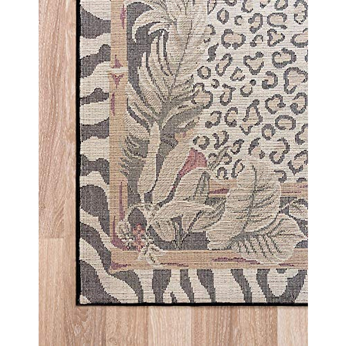 Unique Loom Wildlife Collection Animal Inspired with Cheetah Bordered Design Area Rug, 5 ft x 8 ft, Ivory/Black