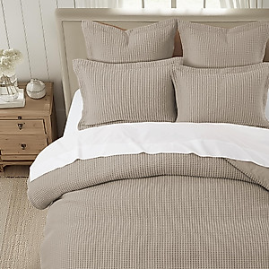 Levtex Home - Mills Waffle Beige Fawn Duvet Cover Set - King/Cal King Duvet Cover + Two King Pillow Cases - Beige Fawn Waffle Weave - Duvet Cover (106 x 94in.) and Pillow Case (36 x 20in.) - Cotton