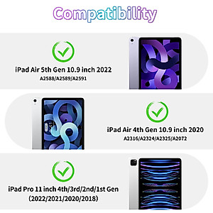 WESADN for iPad Air 5th Generation Case Pro 11 Inch Case 4th/3rd/2nd/1st with Screen Protector Foldable Kickstand Shoulder Strap Pencil Holder for Kids Girls Rugged Cover for iPad Air 4 Purple Teal