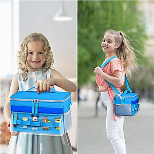 KENOBEE Travel Bag for Toniebox and Yoto Player, Large Capacity Audio Player Carry Case, with Transparent Bag for Tonies Figures, Mesh Pocket for Player Cards and Creative Tonies Characters, Blue