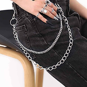 Tgirls Punk Goth Pant Chains Hip Hop Pocket Jean Chain Acrylic Wallet Chains Layered Keychains Belt Trouser Chain for Women and Men (2 layer)