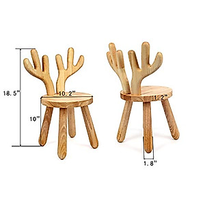 Wooden Kids Chair Set (Pack 2), Naturally Finished Solid Hardwood,Antlers Toddler Stool,Moose Chair,Handmade, for Playroom, Nursery, Preschool,Bedroom,Kindergarten,Reading,Playing,Boys Girls Age 2+