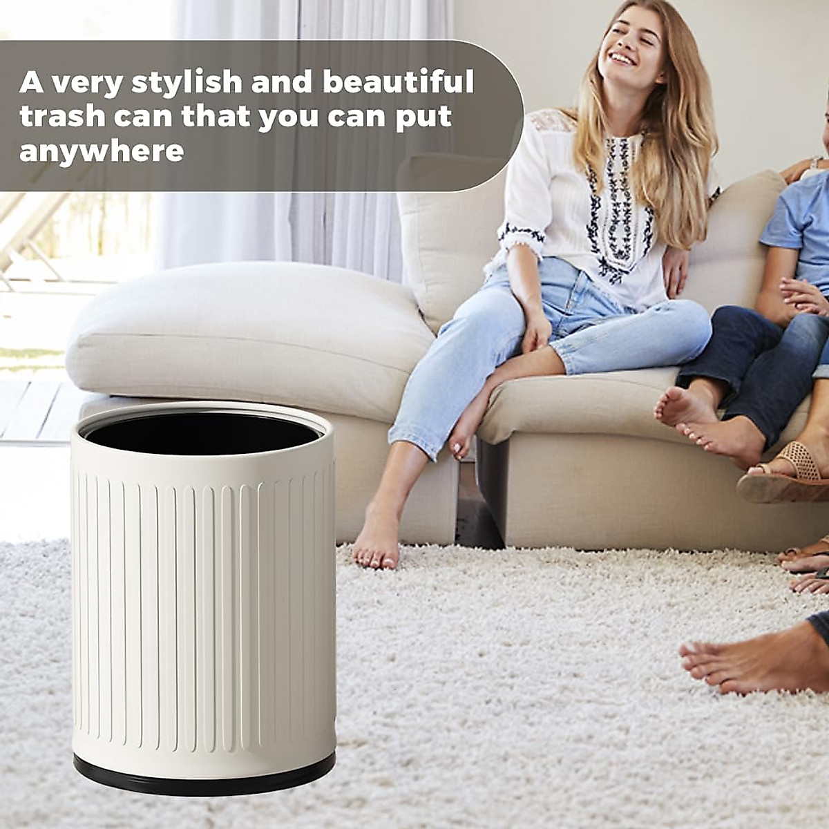 LEASYLIFE 14L/3.7GAL Metal Waste Basket for Bathroom,Office Round wastrbasket,Large Office Trash can,Modern Garbage can for Bedroom,Living Room,Office,Laundry,Restaurant,Hotel