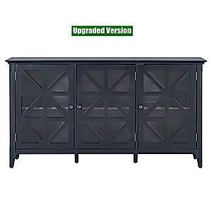PRIARI Upgraded Version & Stronger Console Table Kitchen Buffet Sideboard with 3 Doors and Shelves, Thickened Enhanced Solid Wood Storage Cabinet for Entryway Dining Room (Faster Assembly) (Black)