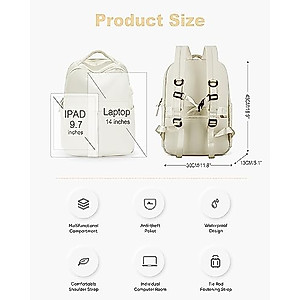 suratio Laptop Backpack for Women Casual Daypack Backpacks Travel Backpack for Traveling on Airplane Work Backpack for Men Lightweight Computer Backpack College Teacher Backpack(Beige)
