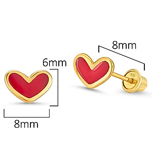 14k Gold Plated Enamel Red Heart Baby Girls Screwback Earrings with Sterling Silver Post