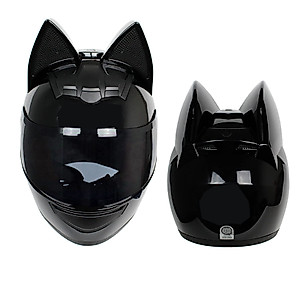 Girl Women Motorcycle Helmet Cat Ear Helmet DOT/ECE Certified Full Face Motorbike Helmet Four Season Flip-Up Helmets with Sun Visor for Street Bike Racing Motocross ATV,Black 1,XL