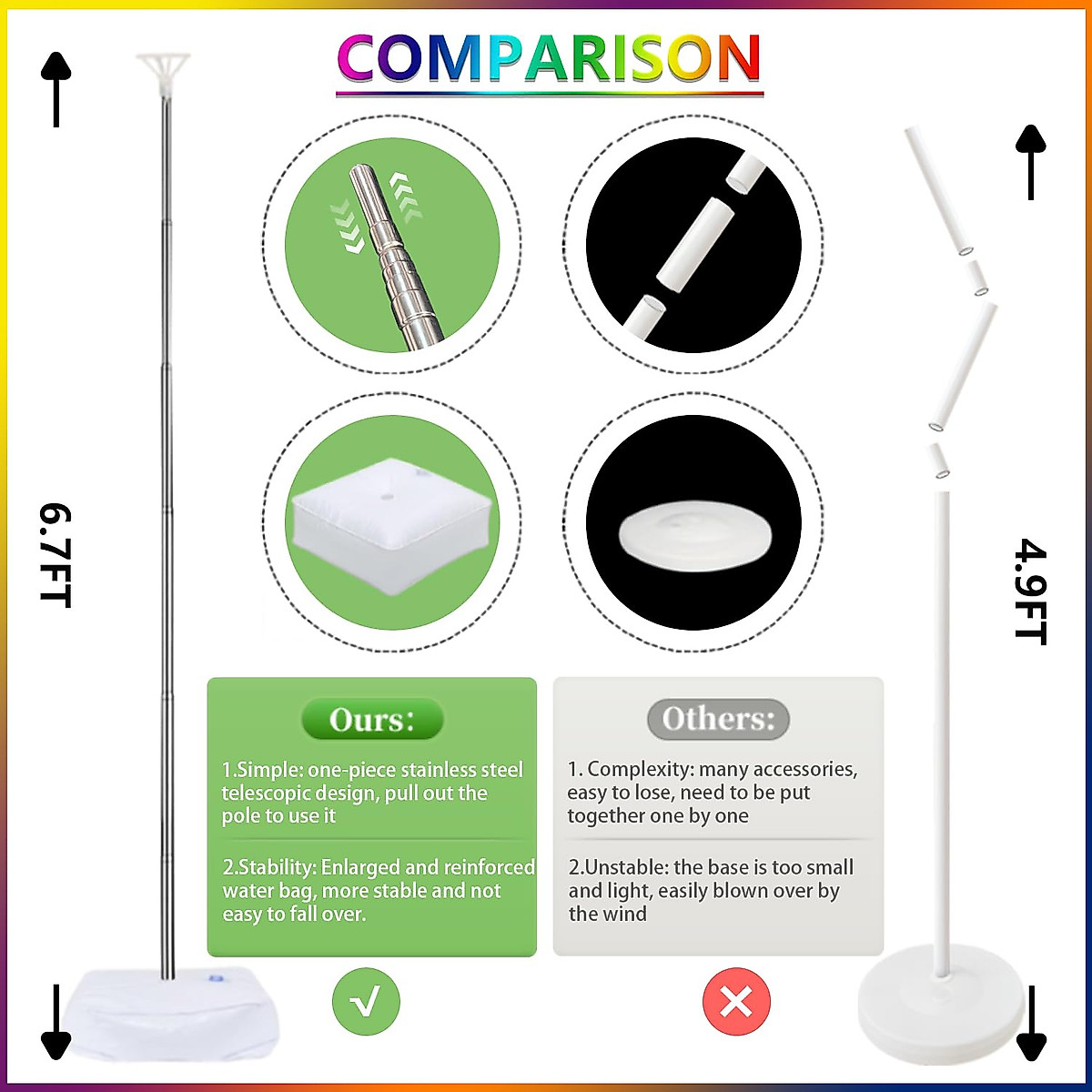 LORRILIA Balloon Column Stand Kit, Set of 4,6.7Feet Height Adjustable Balloon Tower Pillar with Reusable Metal Telescopic Design with base for Birthday arch, Wedding, Graduation Party Decoration Event