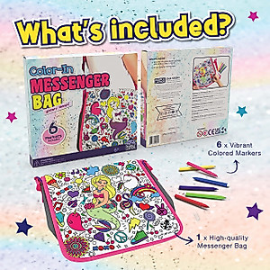 PURPLE LADYBUG Color Your Own Bag with 6 Markers Craft Set - Unique Mermaid Crafts for Girls Ages 6-8 & Mermaid Gifts for Girls 5-7 Years Old, Craft Kits for Girls Ages 6-8, Summer Crafts for Kids