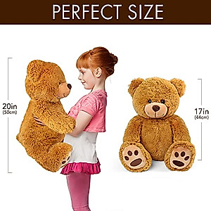 LotFancy Teddy Bear Stuffed Animals, 20 inch Soft Cuddly Stuffed Plush Bear, Cute Stuffed Animals Toy with Footprints, Gifts for Kids Baby Toddlers on Baby Shower, Valentine's Day, Brown