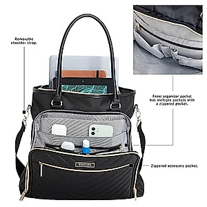Kenneth Cole Reaction Chelsea Quilted Chevron 15" Laptop & Tablet Business Tote With Removeable Shoulder Strap, Black