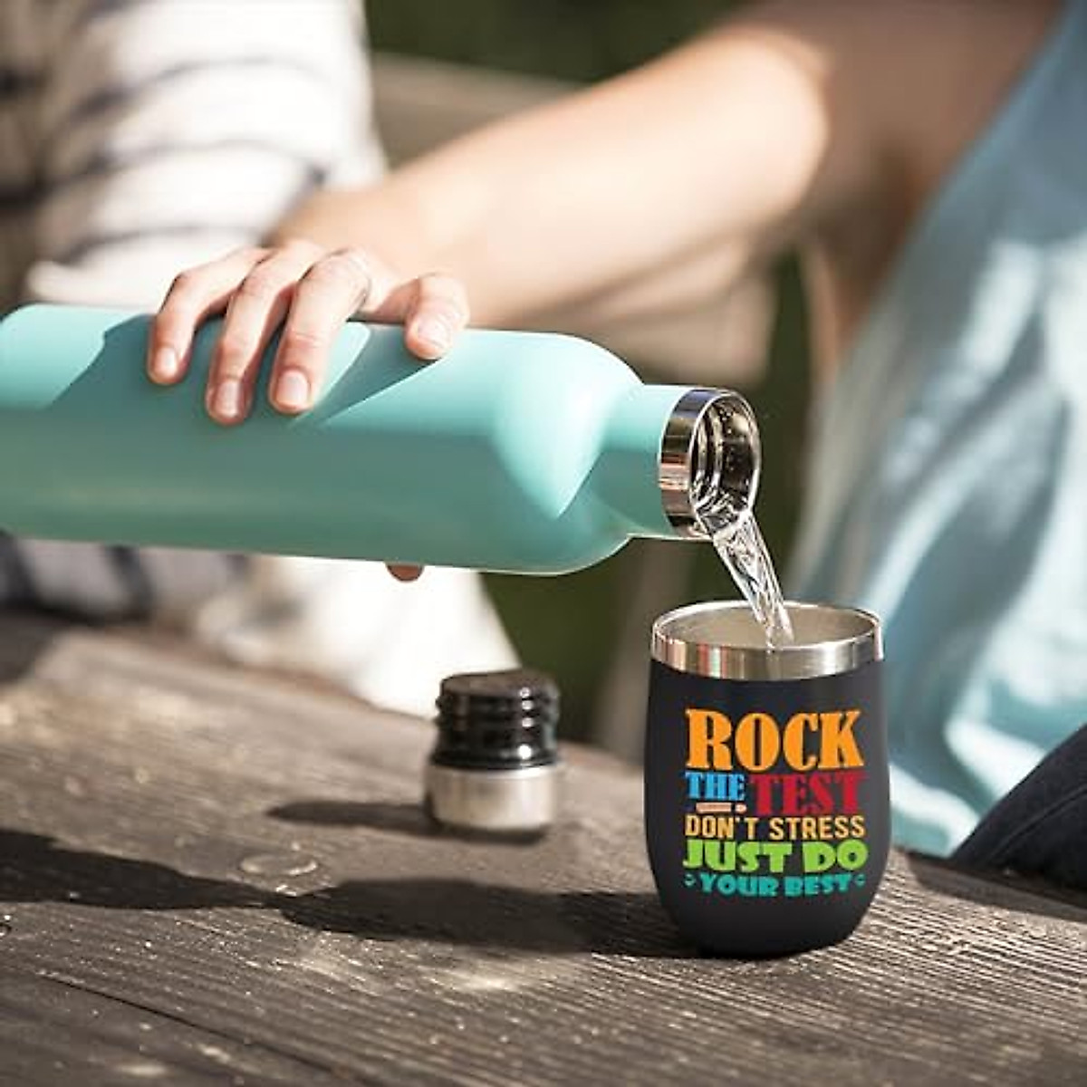 Rock The Tests Don't Stress Just Do Your Bests Travel Cup with Straw and Lid Aesthetic Mugs Design Gifts Girlfriend