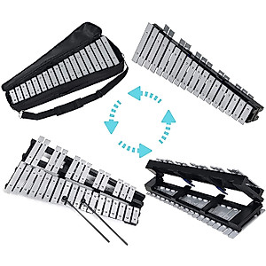 MIRIO 30 Notes Foldable Glockenspiel Xylophone Percussion Set, Glockenspiel Bell Kit With Carry Bag, Mallets for Beginner/Professional, Children Educational Percussion Musical Instrument (Silver)
