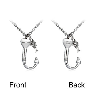 Gredstar Gone Fishing Urn Necklace for ashes Fish hook Cremation Urn Pendant Fishing in heaven Keepsake Jewelry (SILVER)