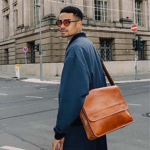 BERLINER BAGS Vintage Genuine Leather Messenger Bag Ghent, Laptop Bag, Work Bag, Briefcase for Men and Women - Brown