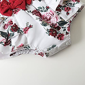 Newborn Baby Girl Clothes Summer Infant Romper Outfit Short Sleeve Suspender Dress Clothing with Headband Wine Red 3-6 Months