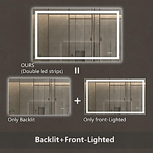 ExBrite 40x24 Inches LED Bathroom Lighted Mirror,Wall Mounted Mirror,Anti Fog,Dimmable,Dual Lighting Mode,Tempered Glass