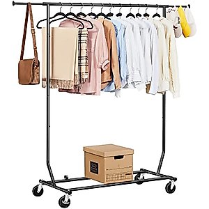 Yaheetech Heavy Duty Clothing Garment Rack, Rolling Clothes Organizer with Lockable Wheels & Extendable Rod, Adjustable Clothes Rack for Hanging Clothes, Black
