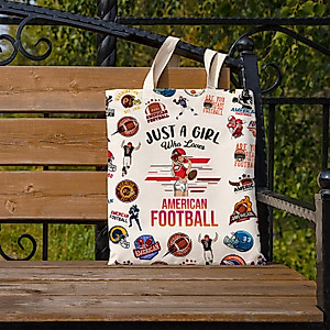 SUNFYCN Just a Girl who loves American Football Tote Bag, Football Lovers Gift Bag, Tote bag Gifts for Girl Women Reusable Grocery Beach Shopping Shoulder Bags13ST012
