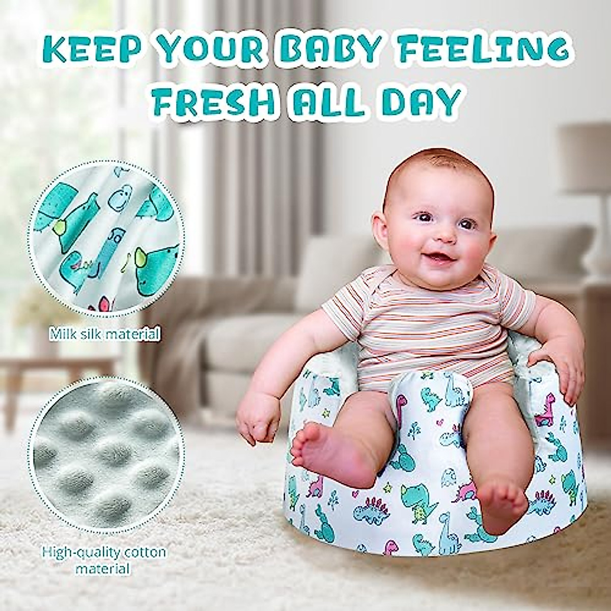 Kinaron Seat Cover, Compatible with Bumbo Seat, Baby Comfortable Seat Cover with Ultra Soft and Breathable, Perfect for Bumbo Seat(Dinosaur)