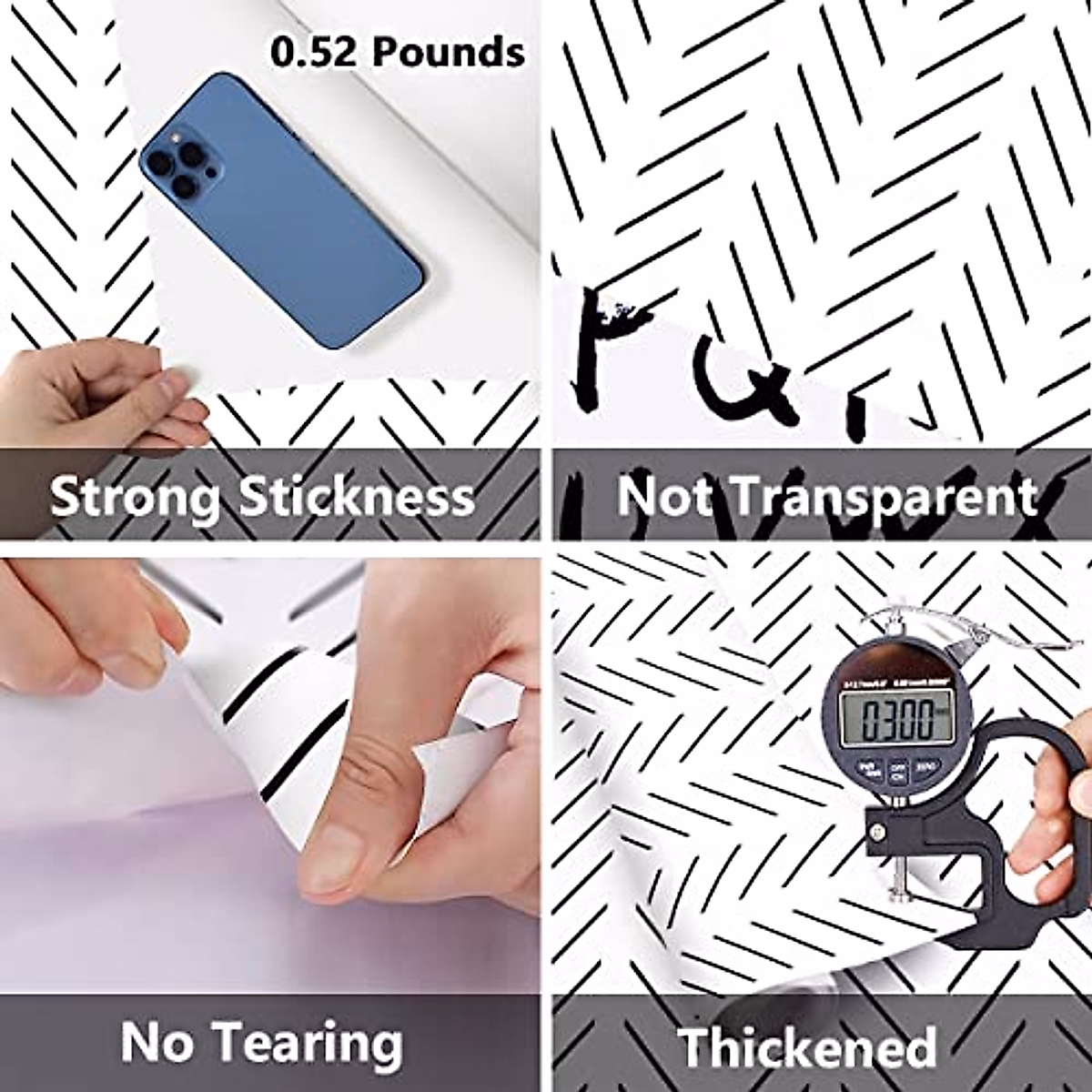 Erfoni Black and White Peel and Stick Wallpaper Modern Herringbone Contact Paper for Bathroom 17.7inch x 78.7inch Geometric Removable Wall Paper Peel and Stick Strip Self Adhesive Contact Paper