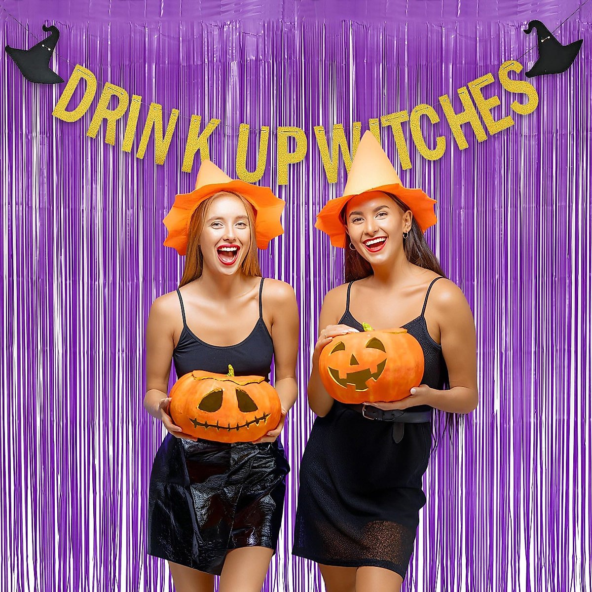 Purple Foil Fringe Party Backdrop - GREATRIL Party Streamers for Mermaid/Butterfly/Wednesdays/Star Birthdays Party Decoration - 3.2ft X 8.2ft - 2 Packs