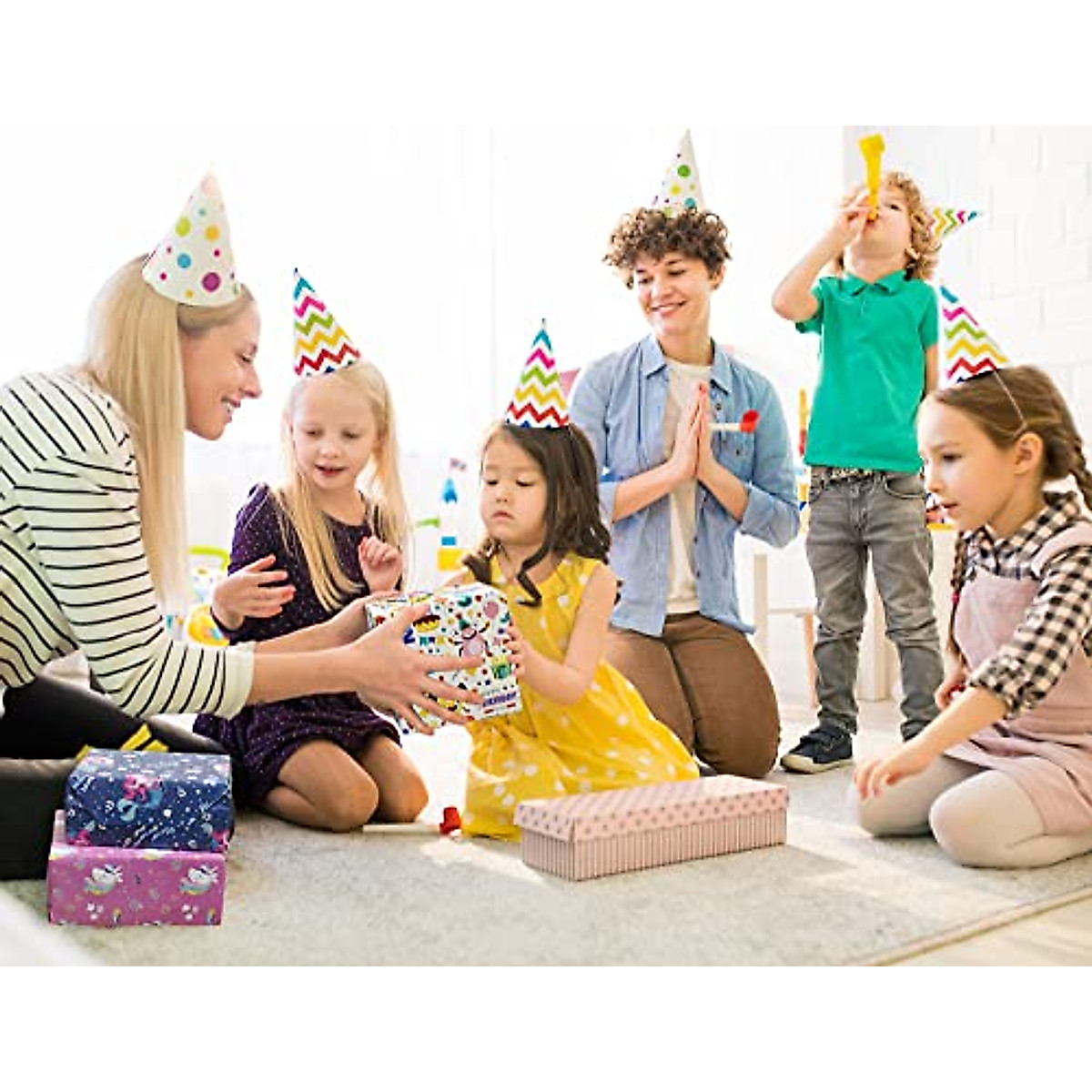 ZINTBIAL Birthday Wrapping Paper for Boys Girls Kids Baby Shower - Gift Wrapping Paper with Rainbow Dinosaur, Pink Unicorn, Blue Mermaid, Monster - 20 x 29 Inches per Sheet (8 Folded Sheets), Recyclable, Easy to Store, Not Rolled