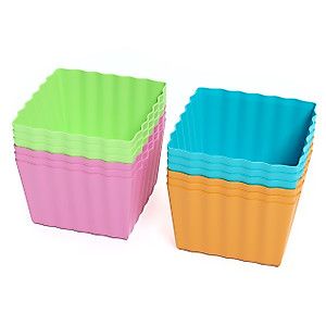 Bakerpan Silicone Square Molds for Baking, Baking Cups, Mini Cake Molds, Square Cupcake Liners, 1.5 Inch Square Cups - Set of 12