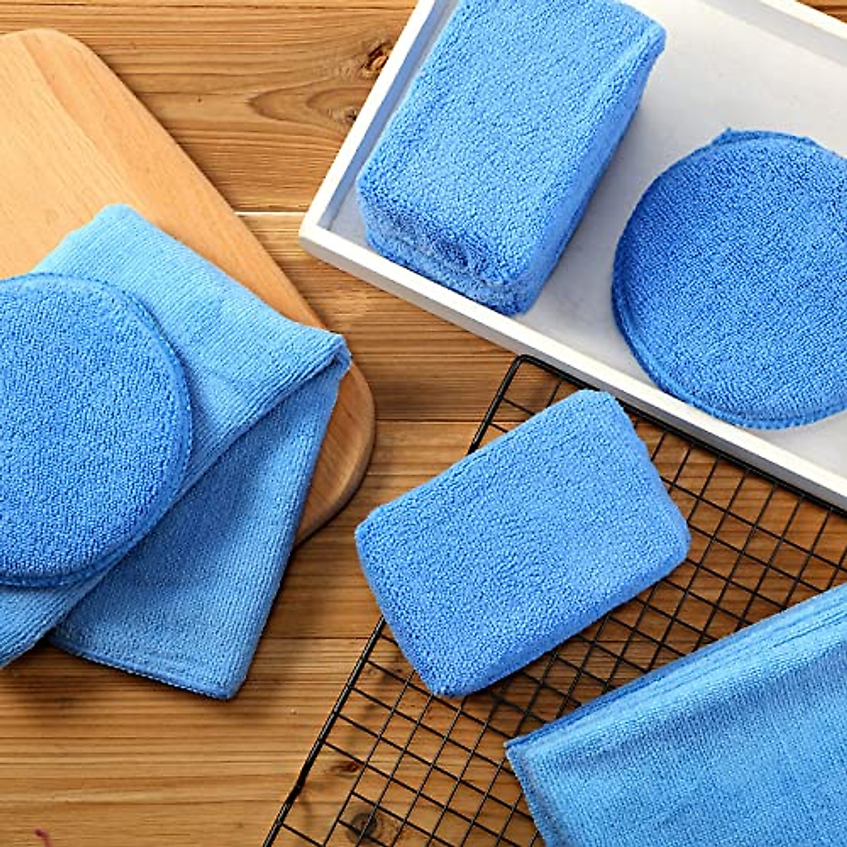 Tallew 12 Pack Microfiber Applicator Pad Microfiber Sponge for Car Include Round Wax Microfiber Applicator Rectangle Car Drying Towel Exterior Auto Detailing Kit for Cleaning (Blue)