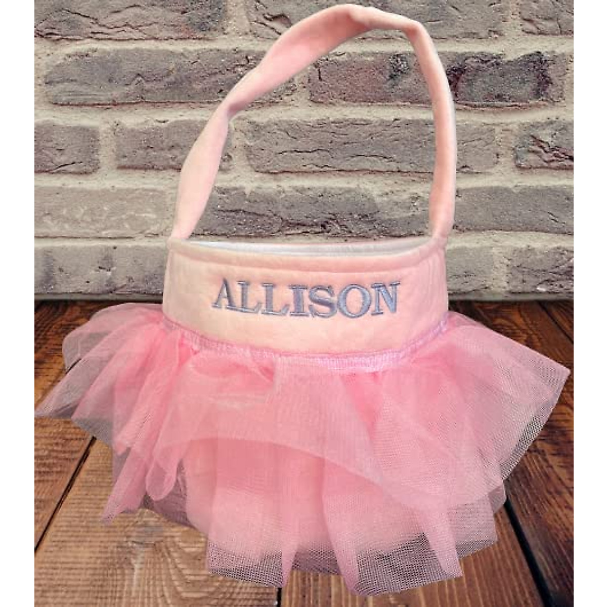 Personalized Tutu Easter Basket - Egg Hunt Bucket with Name Embroidered - Customized for Girls (Pink)