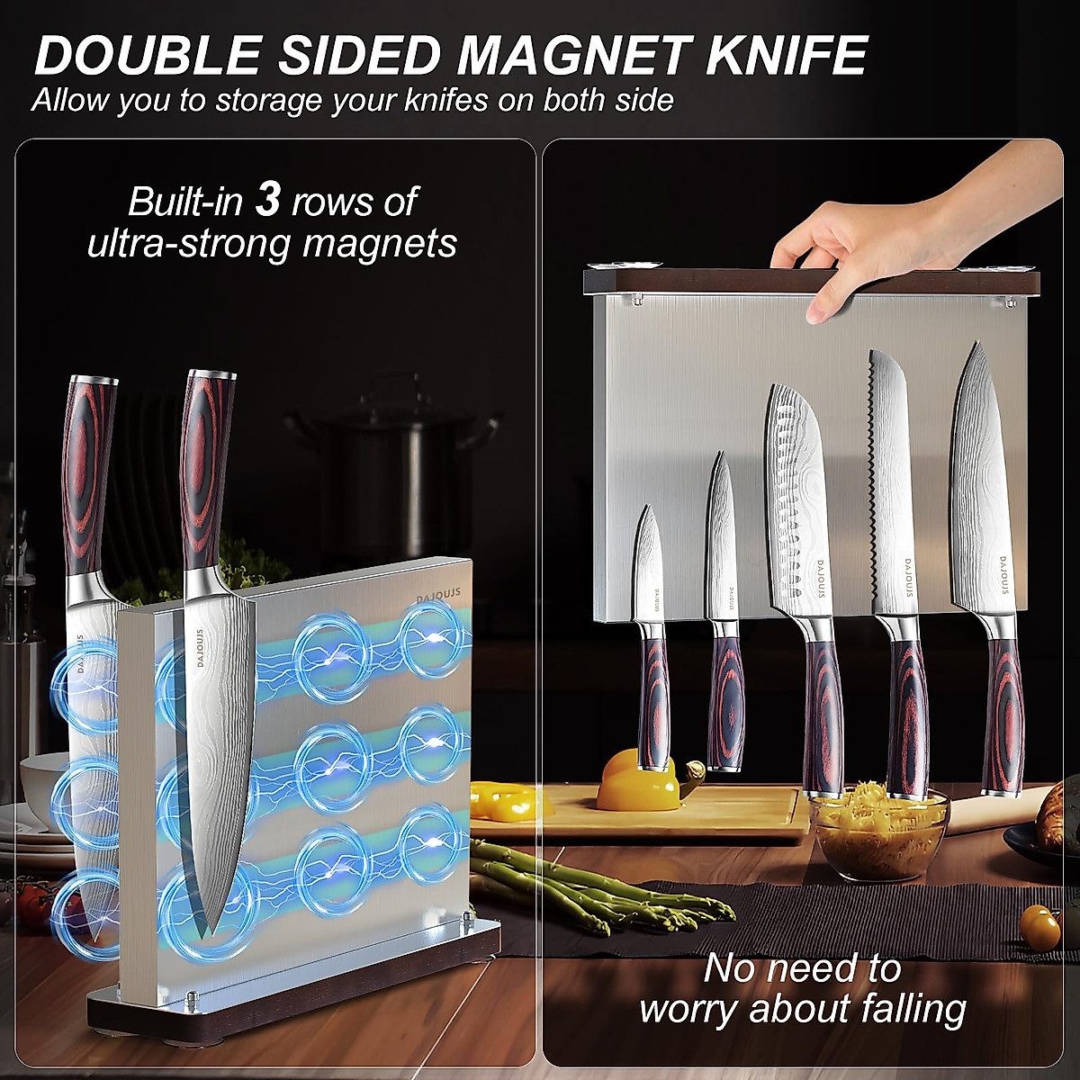 Stainless Steel Magnetic Knife Block magnetic knife holder Magnetic Knife Block Without Knives/Metallic Magnetic Knife Holder Stand/Powerful Magnetism Storage Organizer for Kitchen Knife
