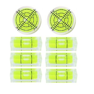 8Pcs Small Bubble Spirit Level Mini Square Levels Measuring Tools for Balancing Frame, Mural, Picture Hanging, Turntable, Tripod, Camera, Phonograph, 10x10x29mm, 32x7mm (Set A)