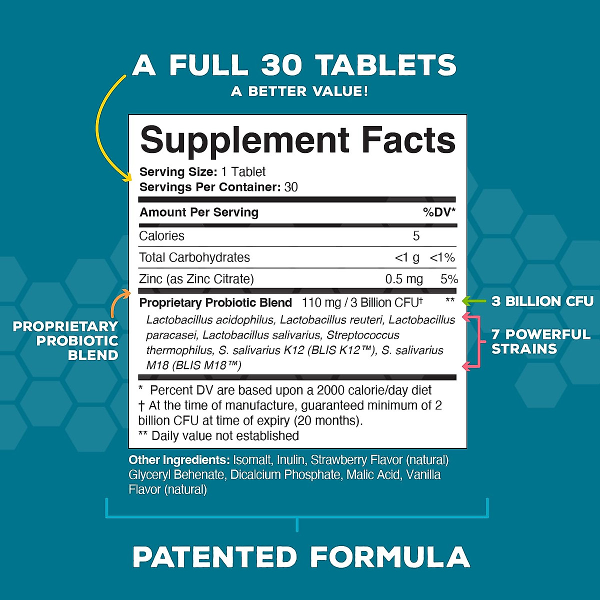 Childrens Oral Probiotics – Oral Care Probiotic for Kids Cavity Prevention & Bad Breath Treatment Supplement w/BLIS K12 M18 Mouth & Gum Health Dentist Formulated 30 Lozenge Strawberry –eBook Included