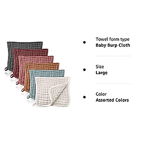 Irenare 6 Pieces Large 20 x 10 Inch Burp Cloths Multi-Colors Muslin Washcloths Baby Burping Diapers 6 Absorbent